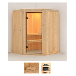 Sauna Karibu "Larin", beige (naturbelassen), ohne Ofen, (ohne Ofen), Saunen, ohne Ofen