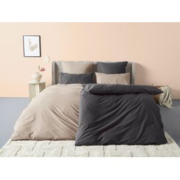 Bettwäsche "Anisa in Gr. 135x200, 155x220 cm oder 200x200", grau (anthrazit), B/L: 135cm x 200cm, 1 Stk., 1 Stk., Renforcé, B/L: 40cm x 80cm, 2 Stk., Renforcé, Obermaterial: 100% Baumwolle, LeGer Home by Lena Gercke, Bettwäsche, Bettwäsche aus Baumwolle, unifarbene Bettwäsche mit Reißverschluss