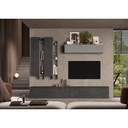 Wohnwand Inosign "INFINITY, 7tlg. Breite 276 cm, Höhe variabel, Schrankwand, Anbauwand", grau (steingrau (ardesia), bleigrau (piombo)), B:276cm H:210cm T:40cm, Kastenmöbel-Sets, (2x Lowboard, 3x Hängeschrank, 2x Wandregal)