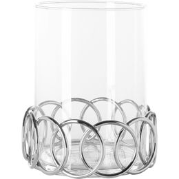 Windlicht Fink "JUWEL", silber (silberfarben), H:28,5 Ø:23,5, Edelstahl, Kerzenhalter, Kerzenhalter aus Edelstahl mit Glaseinsatz, Höhe ca. 28,50 cm