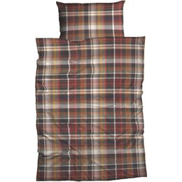 Bettwäsche CASATEX "Silan", braun (braun, rot), B/L: 200cm x 200cm, 1 Stk., 2 Stk., Biber, B/L: 80cm x 80cm & 80cm x 80cm, 3 Stk., Biber, Obermaterial: 100% Baumwolle, Bettwäsche, zeitloses,rustikales Design, markante Karos, warme Farbtöne