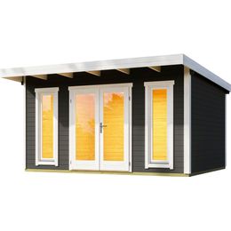 Gartenhaus Lasita Maja "SICILY", grau (carbongrau), Fußboden im Gartenhaus, Massivholzdach, Holzwerkstoff, Gartenhäuser