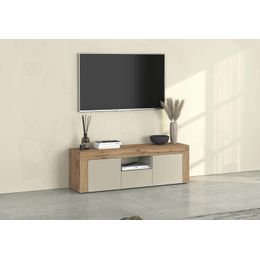 Lowboard Inosign "CHRONOS Breite 155 cm mit 2 Türen, 1 Schublade,1 offenes Fach", taube matt, eiche wotan, B:155cm H:50cm T:40cm, FSC-zertifizierter Holzwerkstoff, Sideboards, TV-Board, Sideboard niedrig, Grifflos mit Push to Open 'Made in Italy'