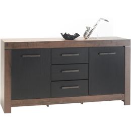 HBZ-MEBLE Sideboard HBZ "Balin mit LED-Beleuchtung, BxHxT 160x85x45 cm", schwarz (eiche canyon, schwarz eiche), B:160cm H:85cm T:45cm, Holzwerkstoff, Sideboards, Mit 2 Türen und 3 Schubkästen und 2 Einlegeböden