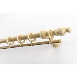 Gardinenstange Garesa "NOVA", beige (natur), L:440cm Ø:28mm, Holzwerkstoff, Gardinenstangen, Vorhanggarnitur Holz, verlängerbar, Wandmont.,mit Ringe/2 Lauf Gleiter