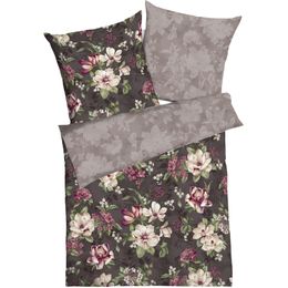 Wendebettwäsche Kaeppel "Magnolia", braun (kaffee), B/L: 155cm x 220cm, 1 Stk., 1 Stk., Mako-Satin, B/L: 80cm x 80cm, 2 Stk., Mako-Satin, Obermaterial: 100% Baumwolle, Bettwäsche, Mit Blumenmuster