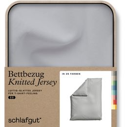 Bettbezug Schlafgut "Knitted Jersey uni, aus Bio-Baumwolle mit Elasthan, Reißverschluss", grau (grau light), B:155cm L:220cm, Jersey, Obermaterial: 95% Baumwolle, 5% Elasthan, Bettbezüge, bügelfrei, Mix & Match Bettwäsche: passender Kissenbezug erhältlich