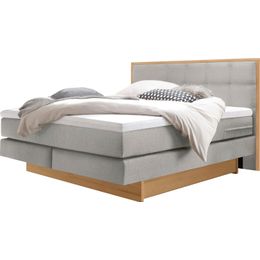 Boxspringbett Hasena "Ottawa", grau (grau, eiche bianco), B:188cm L:205cm, Komplettbetten, Boxspringbett, Boxspringbett, wählbare Polsterbezüge, zwei Bettkästen aus Eiche