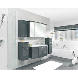 Badmöbel-Set SAPHIR "Quickset 327 5-teilig, Waschplatz und LED-Spiegelschrank", schwarz (anthrazit dekor, anthrazit hochglanz), B:175cm T:48cm, Glas, MDF, Spanplatte, Kastenmöbel-Sets, Anthrazit Hochglanz, inkl. Türdämpfer, 8 Türen, 1 Klappe, 4 Schubladen