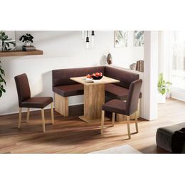 Eckbankgruppe MASSIVLINE & MORE "Anna 2", braun (holzwerkstoff mit farbe sonoma eiche, lotos 5093 dunkelbraun, dunkelbraun, eichefarben), Kunstleder, Eckbank Anna 130cm x 130cm,Säulentisch Anna 68cm x 68cm,2 x Stühle Anna,Golden Oak dekor,Lotos 5093 dunkelbraun, Holzwerkstoff, Kunstleder, Sitzmöbel-Sets, mit 2 Stühlen mit massiven Gestell