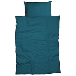 Bettwäsche CASATEX "Uni", blau (petrol), B/L: 135cm x 200cm, 1 Stk., 1 Stk., Satin, B/L: 80cm x 80cm, 2 Stk., Satin, Obermaterial: 100% Baumwolle, Bettwäsche, Uni Design, Reißverschluss, tolle Farben