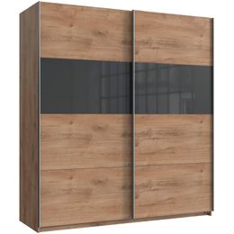 Schwebetürenschrank wimex "Bramfeld TOPSELLER Kleiderschrank", braun (plankeneiche, absetzung grauglas), B:180cm H:198cm T:64cm, Schränke, mit Glaselementen und zusätzlichen Einlegeböden, Topseller