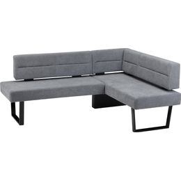 Eckbank MASSIVLINE & MORE "Martina", blau (blau, grau, metall schwarz lackiert), B:155cm H:85cm T:195cm, Holzwerkstoff, Metall, Polyester, Sitzbänke, modernes Design, Gestell aus massivem Metall