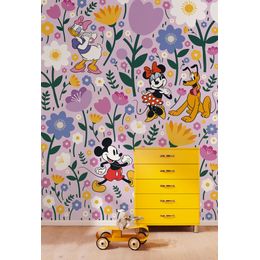 Kindertapete Komar "Disney Mickey Mouse and Minnie Mouse Botanical Spring", rosa (pink,rosa), B:200 H:250, Vlies, Tapeten