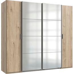 Dreh-/Schwebetürenschrank wimex "Lotto", braun (hickory eiche nachbildung, spiegel), B:227cm H:210cm T:65cm, Schränke, Schwebetürenschrank Kleiderschrank