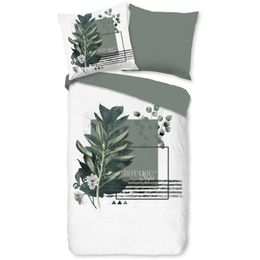 Wendebettwäsche "Green Boho", grün, B/L: 155cm x 220cm, 1 Stk., 1 Stk., Microfaser, B/L: 80cm x 80cm, 2 Stk., Microfaser, Obermaterial: 100% Polyester, PURE LUXURY COLLECTION, Bettwäsche, Mikrofaser, Pflegeleicht, Weich, Reißverschluss, Wendeoptik, Boho