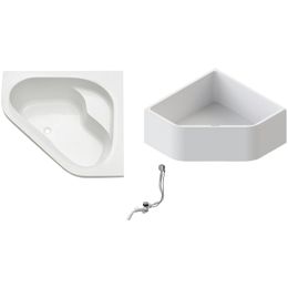Badewanne Ottofond "Set Eckwanne", weiß, B:140cm H:58cm L:140cm T:140cm, Sanitäracryl, Badewannen, 1350 mm/430 mm Eckwanne