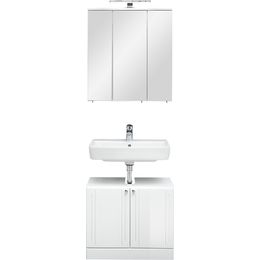 Badmöbel-Set SAPHIR "Quickset 955 2-teilig, Waschbeckenunterschrank und LED-Spiegelschrank", weiß (weiß hochglanz, weiß), B:65cm T:33cm, Holzwerkstoff, Kastenmöbel-Sets, in Weiß Hochglanz, Badmöbel ohne Waschbecken, 5 Türen