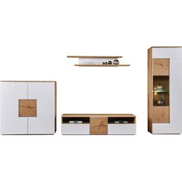 Wohnwand VOGL MÖBELFABRIK, weiß (wildeiche, weiß), MDF, Kastenmöbel-Sets