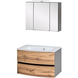 Waschtisch-Set Welltime "Kaunas", grau (wotaneiche, grau), B:80cm H:200cm T:49cm, Kastenmöbel-Sets, Breite 80 cm, Soft-Close-Funktion