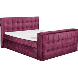 Boxspringbett "Richmond", rot (burgund), B:203cm L:243cm, SET ONE BY Musterring, Komplettbetten, Boxspringbett, versenkbarer TV- Halterung mit Fernbedienung