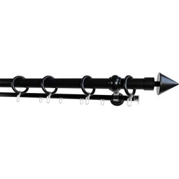 Gardinenstange Garesa "SEMARA", schwarz, L:300cm Ø:28mm, Holzwerkstoff, Kunststoff, Gardinenstangen, Vorhanggarnitur, Kunststoff, verlängerbar, mit Ringe/2 Lauf Gleiter