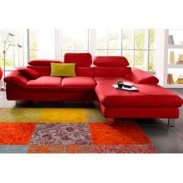 Ecksofa COTTA "Driver L-Form", rot, B:268cm H:73cm T:169cm, LEDER BEEFY (ein abgedecktes Spalt-Rindsleder) im Sitz und R&uuml;cken (Korpus in Kunstleder);Luxus-Kunstleder;Kunstleder SOFTLUX;NaturLEDER (echtes Rindsleder), R&uuml;ckseite mit schwarzem Spannstoff bezogen, Sofas, Ecksofa, mit Kopfteilverstellung, wahlweise mit Bettfunktion & Bettkasten, Topseller