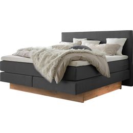 Boxspringbett Hasena "Denver", schwarz (anthrazit, wildeiche natur), B:168cm L:210cm, Komplettbetten, Boxspringbett, Boxspringbett, Sockel, zwei Bettkästen inkl. gedämpftem Selbsteinzug