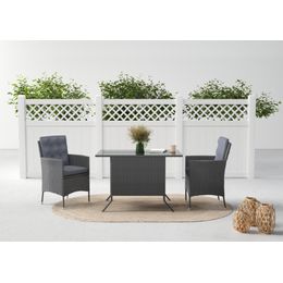 Garten-Essgruppe Konifera "Korfu", grau (dunkelgrau,), Polyrattan, Stahl, Sitzmöbel-Sets, Polyrattan/Stahl, Dunkelgrau