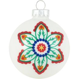 Weihnachtsbaumkugel KREBS GLAS LAUSCHA "CBK50510, Weihnachtsdeko, Christbaumschmuck, Christbaumkugeln Glas", bunt (wei&szlig;, bunt), &Oslash;:6,7cm, Glas, Weihnachtsbaumkugeln, mit Blumendekor