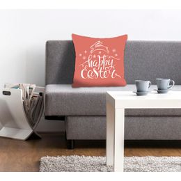 Dekokissen queence "Landon", rot (coral, bedruckt), B:40, Polyester, Dekokissen_Sitzkissen_Kissenhüllen, mit einem österlichen Schriftzug