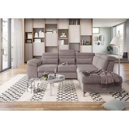 Sit & More Ecksofa SIT & MORE "Cabrio L-Form, B: 274 cm, mit Sitztiefen-, Arm- & Kopfteilverstellung", braun (savannah), B:274cm H:87cm T:230cm, 100% Polyester, Sofas, Ecksofa, 3 Nierenkissen, Federkern, optional Bettfunktion und Stauraum