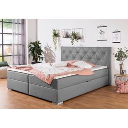 Boxbett Inosign "Tynan", grau, B:194cm L:210cm, Komplettbetten, Boxspringbett, wahlweise mit Bettkasten, in H2, H3 & H4 erhältilich