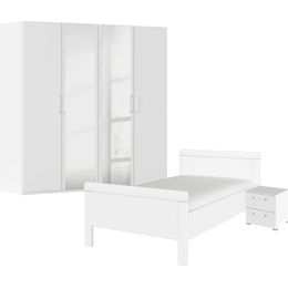 Schlafzimmer-Set Rauch "Komplettschlafzimmer Schlafzimmer EVELYN", weiß (alpinweiß), Bett 120x200cm + ohne Matratze, B/H: 120cm x 200cm, Bett 120x200cm, Holzwerkstoff, Schlafzimmermöbel-Sets, Schrank und Bett in 2 Breiten, Nachttisch 2 Schubladen MADE IN GERMANY