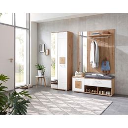 Garderoben-Set Innostyle "Fun Garderoben Set, 206x195x38cm (B/H/T)", weiß, artisan eiche, B:206cm T:38cm, Holzwerkstoff, MDF, Kastenmöbel-Sets, besteht aus 3 Typen,Spiegeltür,Sitzkissen