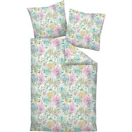 Bettwäsche Janine "MILANO 45066", bunt (multicolor, minze, fuchsia), B/L: 155cm x 200cm, 1 Stk., 1 Stk., Mako-Satin, B/L: 80cm x 80cm, 2 Stk., Mako-Satin, Obermaterial: 100% Baumwolle, Bettwäsche, mit Reißverschluss