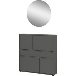 Garderoben-Set Germania "GW-Ameca 2.0", grau (graphit), B:110cm H:200cm T:25cm, Spanplatte, Kastenmöbel-Sets, Garderoben-Set:Mehrzweckschrank und Spiegel