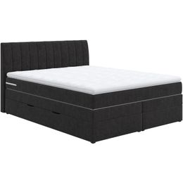 Boxspringbett COTTA "Shark inkl. Bettkasten und Topper", schwarz, B:166cm L:212cm, 100% POLYESTER (PES), Komplettbetten, erhältlich in den Breiten 140x200cm, 160x200cm und 180x200cm, Topseller