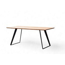 Esstisch Home Affaire "Talwiese Küchentisch, U-Form Metallgestell, Wildeiche massiv geölt", beige (natur, schwarz, natur), B:160cm H:76cm T:90cm, Tische, Baum Kante oder Schweizer Kante, erhältlich in 3 Größen und 2 Farben