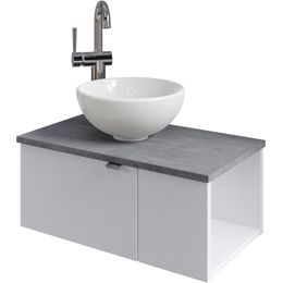 Waschtisch SAPHIR "Serie 6915 Waschschale mit Unterschrank für Gästebad, Gäste WC", weiß (weiß glanz, oxid dunkelgrau, weiß glanz), B:61cm H:39,8cm T:35cm, Waschtische, 61 cm breit, 2 Türen, offenes Fach, kleine Bäder, ohne Armatur
