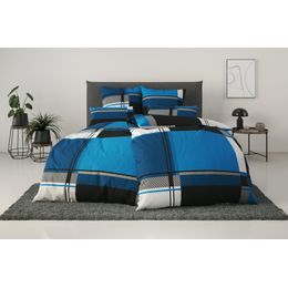 Bettwäsche my home "NINA, in verschiedenen Qualitäten", blau (petrol), B/L: 155cm x 220cm, 1 Stk., 1 Stk., Linon, B/L: 80cm x 80cm, 2, Linon, Obermaterial: 100% Baumwolle, Bettwäsche, in den Größen: 135x200 oder 155x220 cm