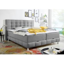 Boxbett Inosign "Vaasa", grau, B:214cm L:210cm, Komplettbetten, inkl. Bettkasten & Topper, XXL-Ausführung, Überlänge 220 cm