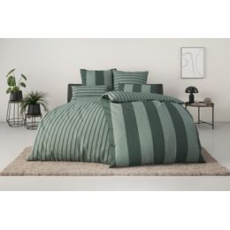 Bettwäsche Home Affaire "Sari", grün, B/L: 135cm x 200cm, 1 Stk., 1 Stk., Flanell, B/L: 80cm x 80cm, 2 Stk., Flanell, Obermaterial: 100% Baumwolle, Bettwäsche, in verschiedenen Qualitäten, maritime Bettwäsche mit Streifen