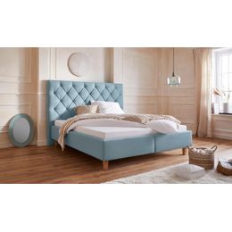 Polsterbett Home Affaire "Sunley 140", grün (mint), B:203cm L:210cm, Struktur (100% Polyester), Samtstoff (100% Polyester), Betten, Kreuzsteppung, Kopfteilhöhe 142 cm, ohne oder mit Matratze/Lattenrost