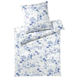 Bettwäsche Elegante "Positano", blau (ozean blau), B/L: 135cm x 200cm, 1 Stk., 1 Stk., Mako-Satin, B/L: 80cm x 80cm, 2 Stk., Mako-Satin, Obermaterial: 100% Baumwolle, Bettwäsche, angenehmes Hautgefühl