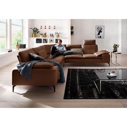 Ecksofa W.Schillig "valentinoo, Designsofa, elegant und bequem, L-Form", braun (macchiato z73), B:318cm H:83cm T:298cm, Longlife Xtra-Leder Z73: Naturwalkleder der Luxusklasse aus den erlesensten Rohh&auml;uten. Hautst&auml;rke 1, 1 &ndash; 1, 3 mm, Sofas, Ecksofa, mit Sitztiefenverstellung, Breite 318 cm