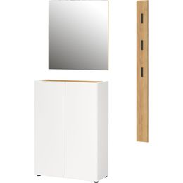 Garderoben-Set Germania "Alviano", weiß (weiß, navarra, eiche, nachbildung), mit Garderobenpaneel, Glas, Spanplatte, Kastenmöbel-Sets, mit eckigem Spiegel, optional mit Hakenpaneel, Made in Germany