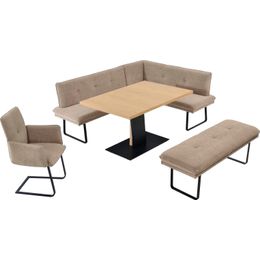 K+w Komfort & Wohnen Essgruppe K+W KOMFORT & WOHNEN "Giacomo III", beige (sahara,), Flachgewebe Aquaclean 910, Ansteckplatte, Langer Schenkel links, Sitzmöbel-Sets, Essgruppe, wahlweise links oder rechts langer Schenkel 207cm, Freischwingersessel