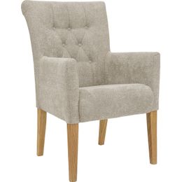 Esszimmerstuhl Home Affaire "King", beige (creme, natur), B:60cm H:92cm T:65cm, Polyester, Stühle, Armlehnstuhl mit Knopfheftung, Polsterstuhl