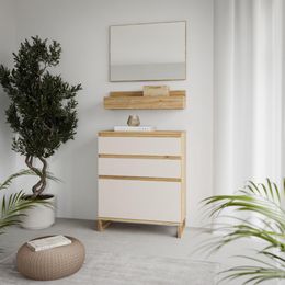 Garderoben-Set FORTE, beige (mauvella eiche, sand), B:75,4cm H:200cm T:34,1cm, Holzwerkstoff, Kastenmöbel-Sets, Kompaktgarderobe mit Spiegel, Regal und Kommode mit Schuhkorb